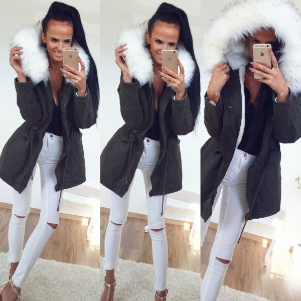 A warm lining and hooded park (L/XL, Khaki) | AIRILY.EE boutique